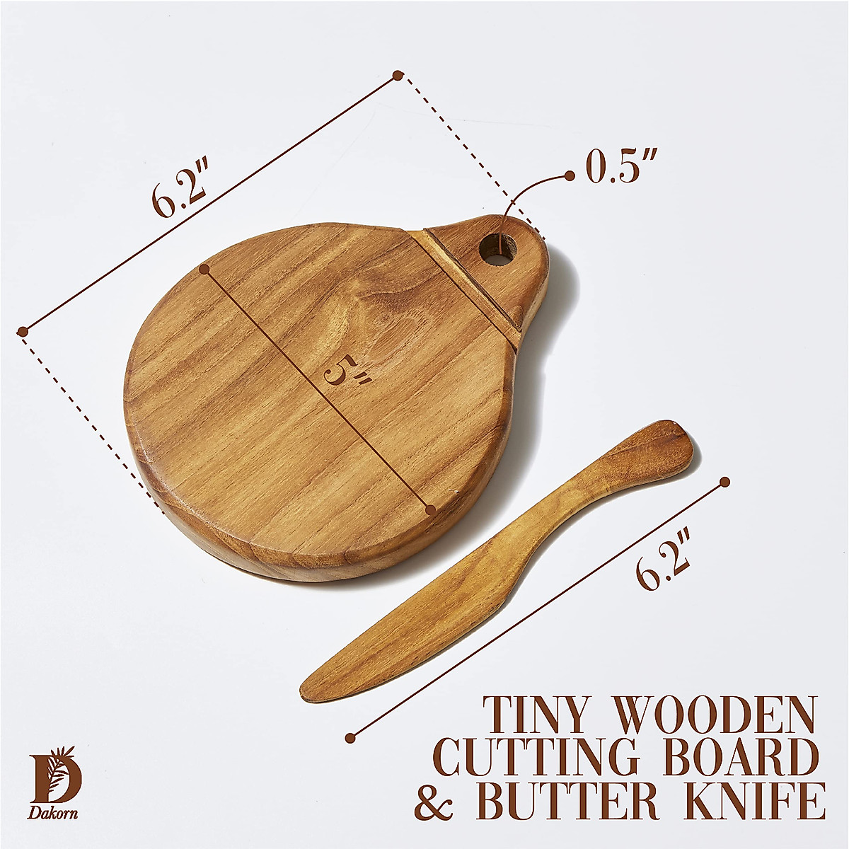 Dakorn Tiny Wooden Chopping Board 5", Mini Cutting board with handle for small fruit on Drink corner, Bar Cabinet & Butter Knife, Butter Spreader, Breakfast Spreads…