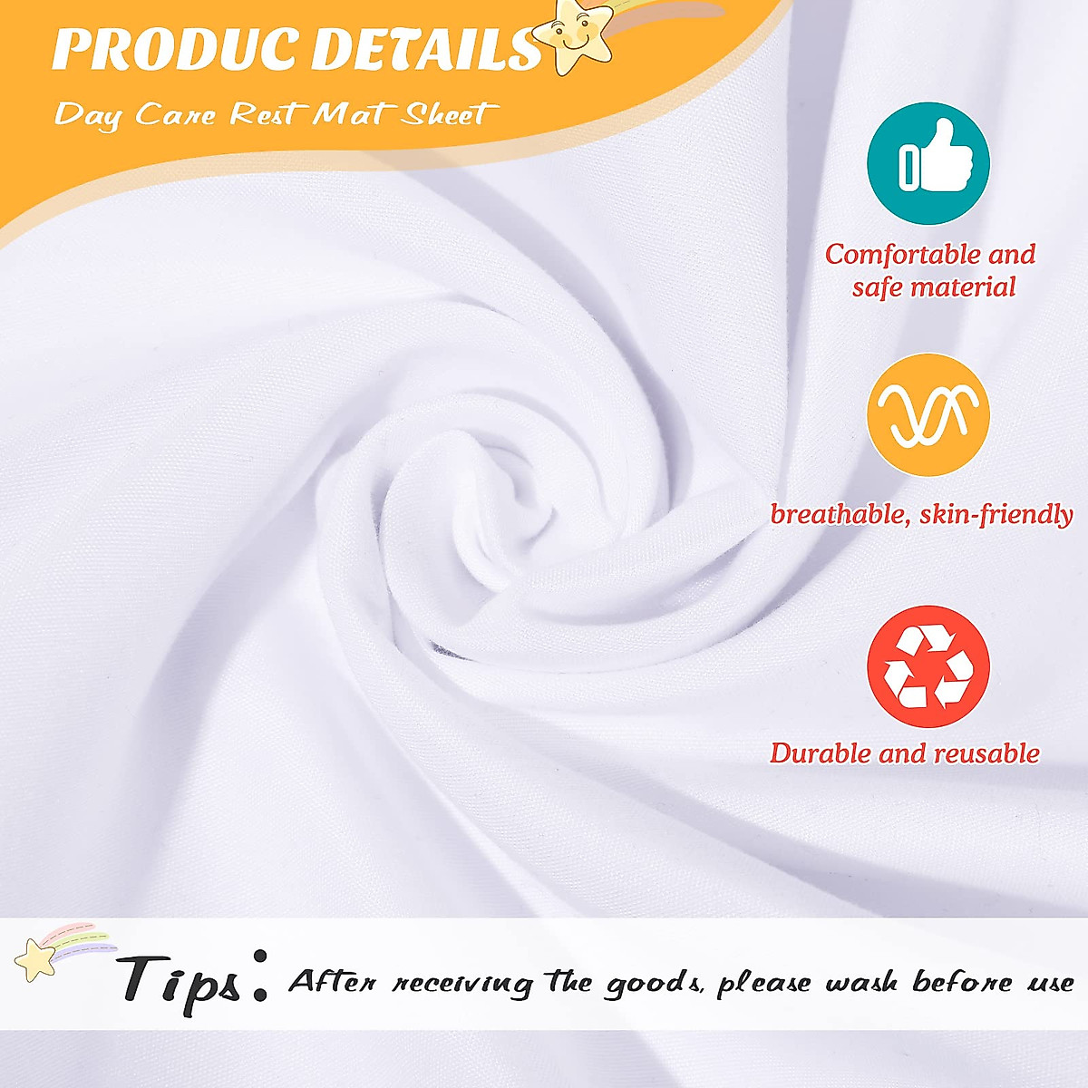 Lounsweer 10 Pcs Day Care Nap Mat Sheet Preschool/Daycare Rest Mat Cover Polyester Baby Sheet 24" x 52" Pillowcase Style Sheets for Boys Girls Classroom Nursery Kindergarten, White