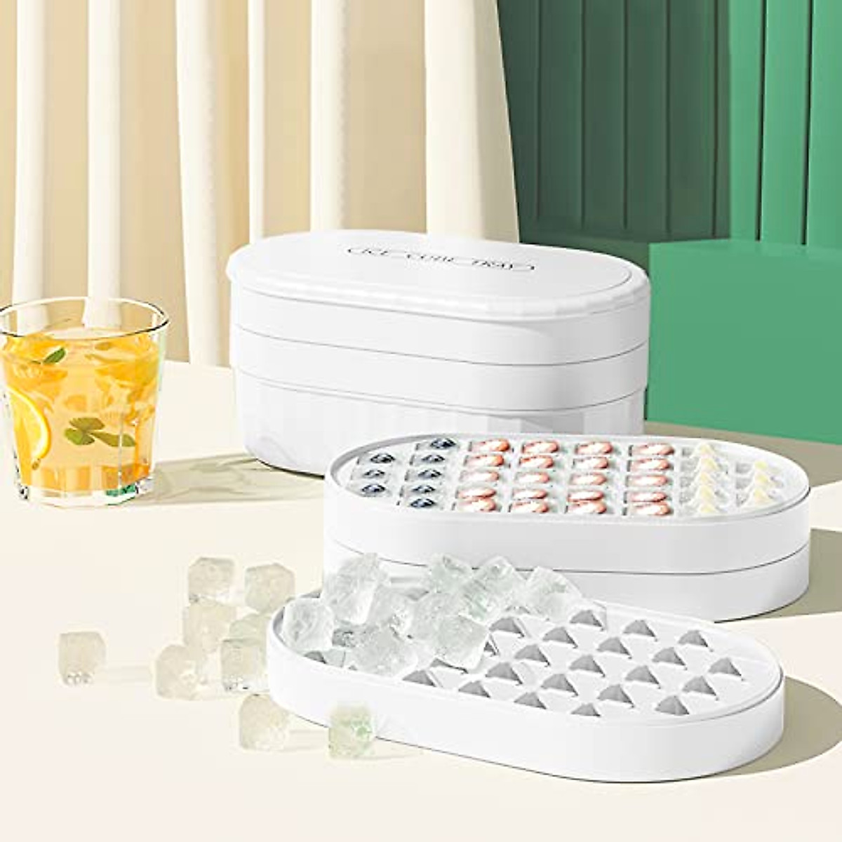 Jasilon Ice Cube Tray with Lid and Bin and Scoop for Freezer, [BPA FREE] Easy Release 72 Small Mini Ice Cube Trays with Cover Storage Container, Ice Cube Maker Ice Cube Mold Ice Cube Bin (White)