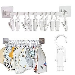 10 PCS Super Strong Plastic Swivel Hanging Hooks Home Swivel Laundry Clips Curtain Clips Clothes Pins Beach Towel Clips,1 PCS Self Adhesive Towel Bar No Drill Hand Towel Hanger