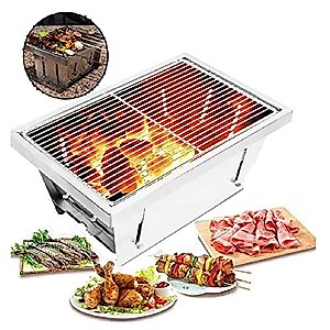 SEHOMY Portable Charcoal Grills 14.3", Folding Smoker Camping BBQ Grill Stainless Steel, Barbecue outdoor Grilling for Hiking Picnics Garden Travel Patio Backyard, Household grills outdoor cooking