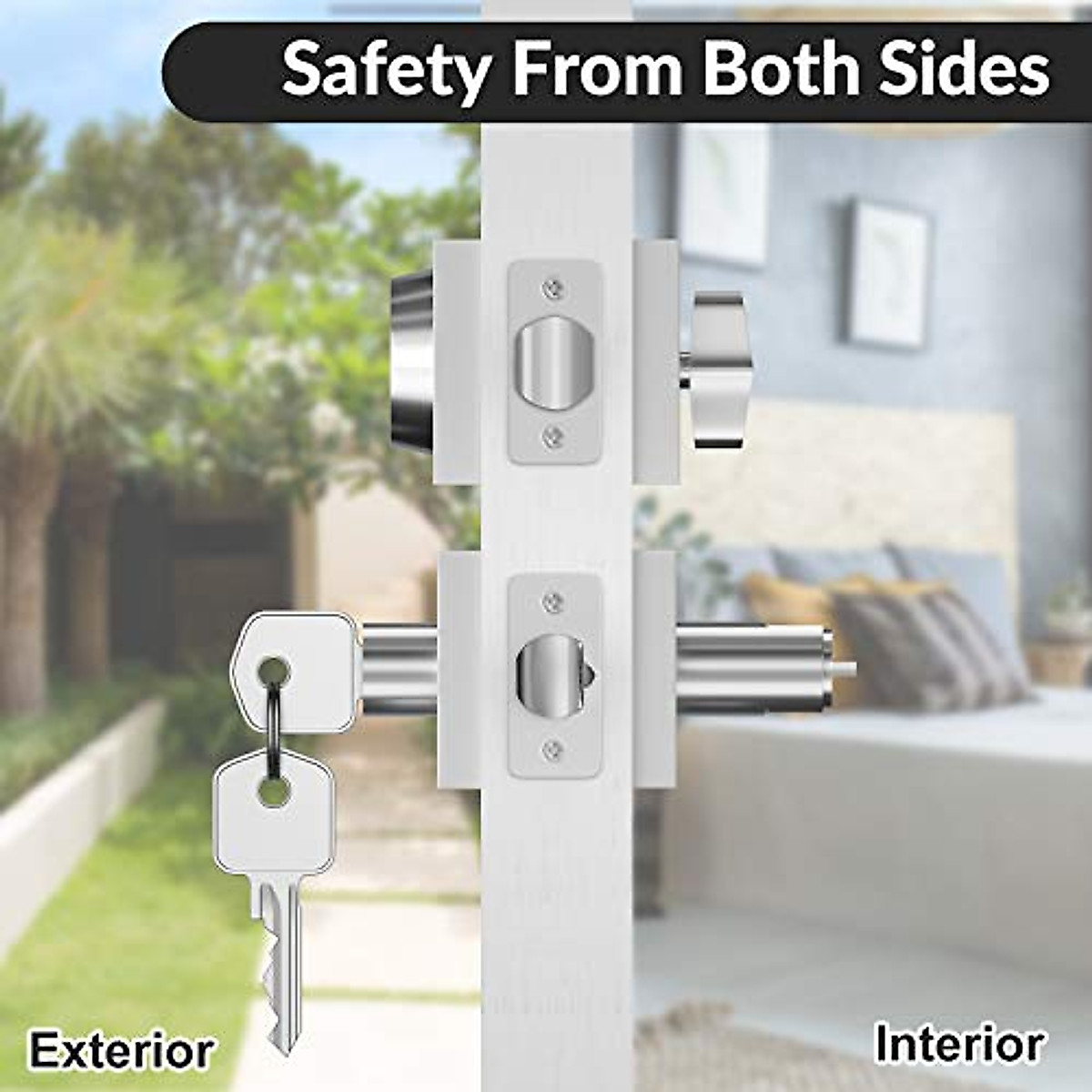 HOSOM Entrance Door Lock Set with Single Cylinder Deadbolts Combo Pack, Modern Slim Square Door Lever for Exterior and Interior Door, Satin Nickel