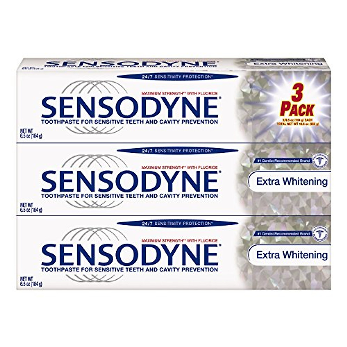 Sensodyne 24/7 Sensitivity Protection Extra Whitening Toothpaste, 6.5 Ounce Tubes (Pack of 3)