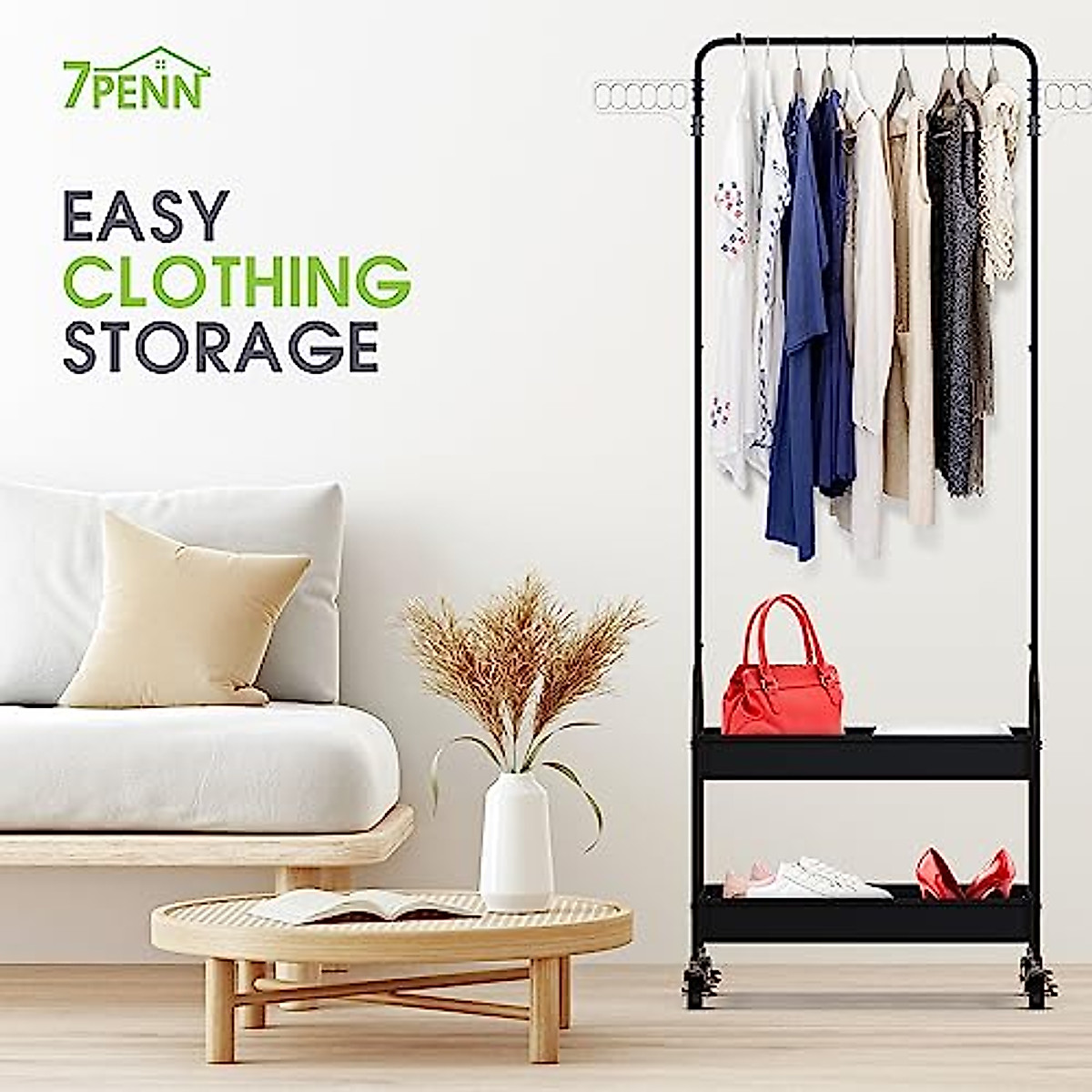 7Penn Foldable Clothes Drying Rack - 3 Tier Standing Large Collapsible Laundry Drying Rack Clothing Hanger on Wheels