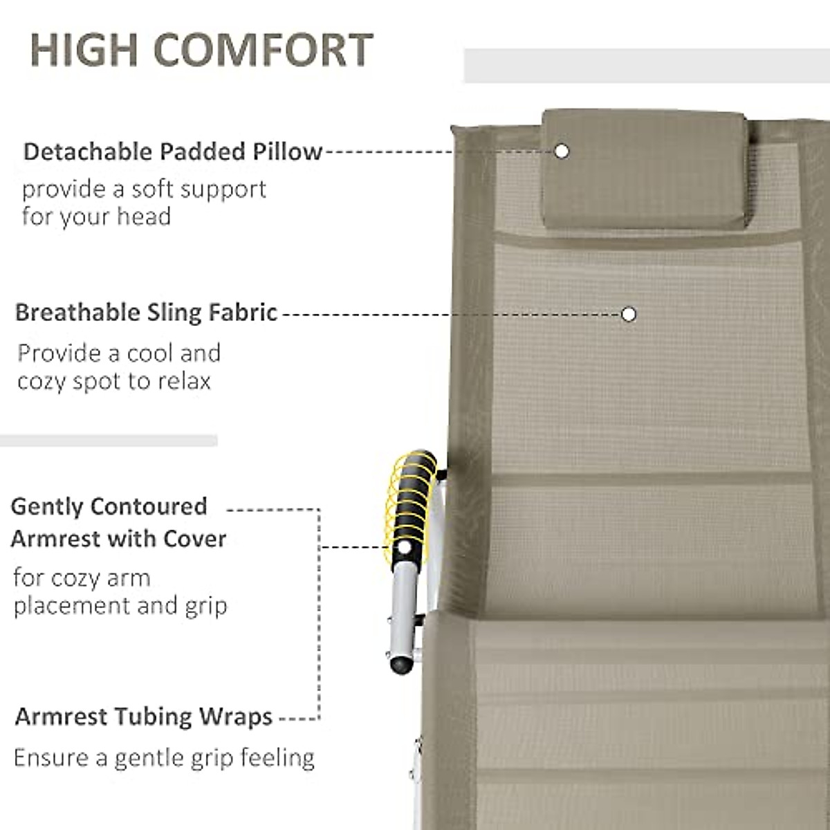 Outsunny Outdoor Rocking Chair with Detachable Pillow, Zero Gravity Patio Chaise Sun Lounger Chair with Breathable Mesh Fabric, and Curved Armrests for Lawn, Garden or Pool, Sand