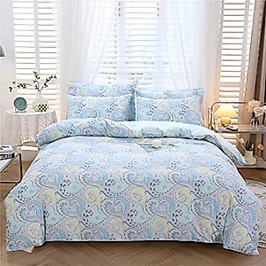 URBONUR Blue Paisley Duvet Cover Set 800TC Egyptian Cotton Sateen Silky Bedding Set, Bohemian Bedding Twin Duvet Cover, Crisp Cooling Bed Set (3 Pieces, Blue Paisley, Twin)