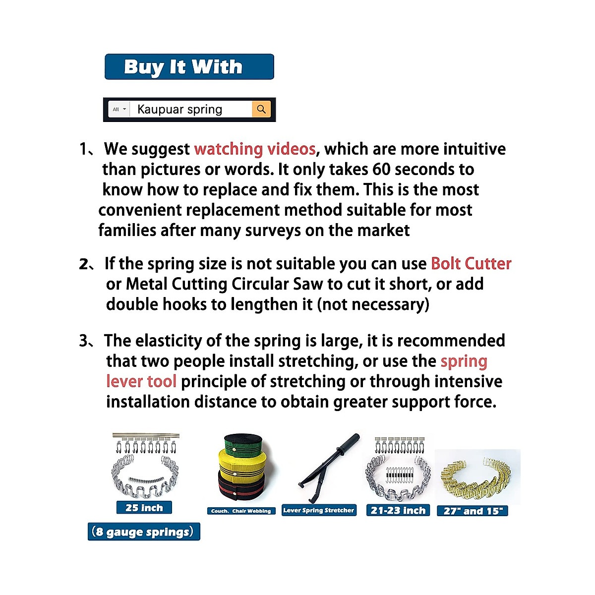 Kaupuar 21" Sofa Upholstery Spring Replacement Kit for Repair Couch Recliner Parts Chair fix Sagging seat