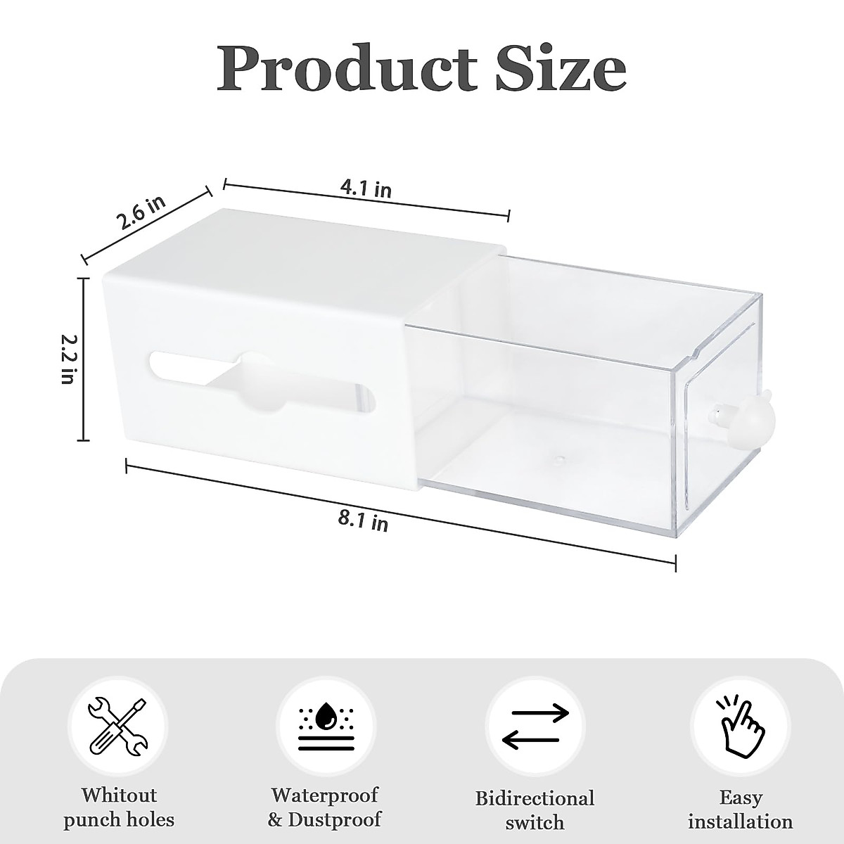 WCHOSOZH 4PCS Wall Mounted Qtip Holder Containers, Bathroom Organizers and Storage for Cotton Ball, Mini Wall Storage Double-Sided Drawer, for Swabs, Lipsticks Floss, No Drilling