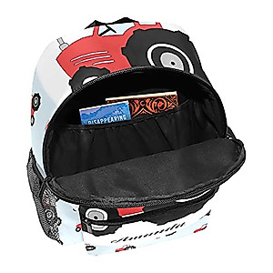 Personalized Red Black Tractor Pattern School Backpack with Name Preschool Bag for Children Kids