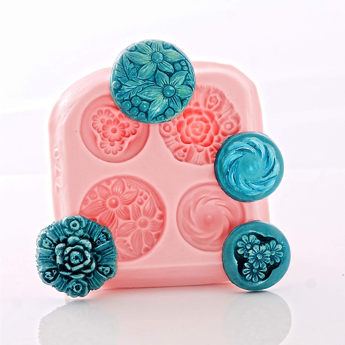 Flower Vintage Style Button Silicone Mold Fondant Chocolate Mint Resin Polymer Clay Jewelry Craft Mold