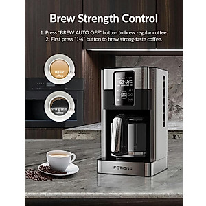 FETIONS Coffee Maker with Glass Carafe for Home Office, Programmable Stainless Steel Drip Coffee Machine with Timer Auto Shut-Off, LED Screen, 12-Cup Coffee Pot with Anti-Drip System, Reusable Filter