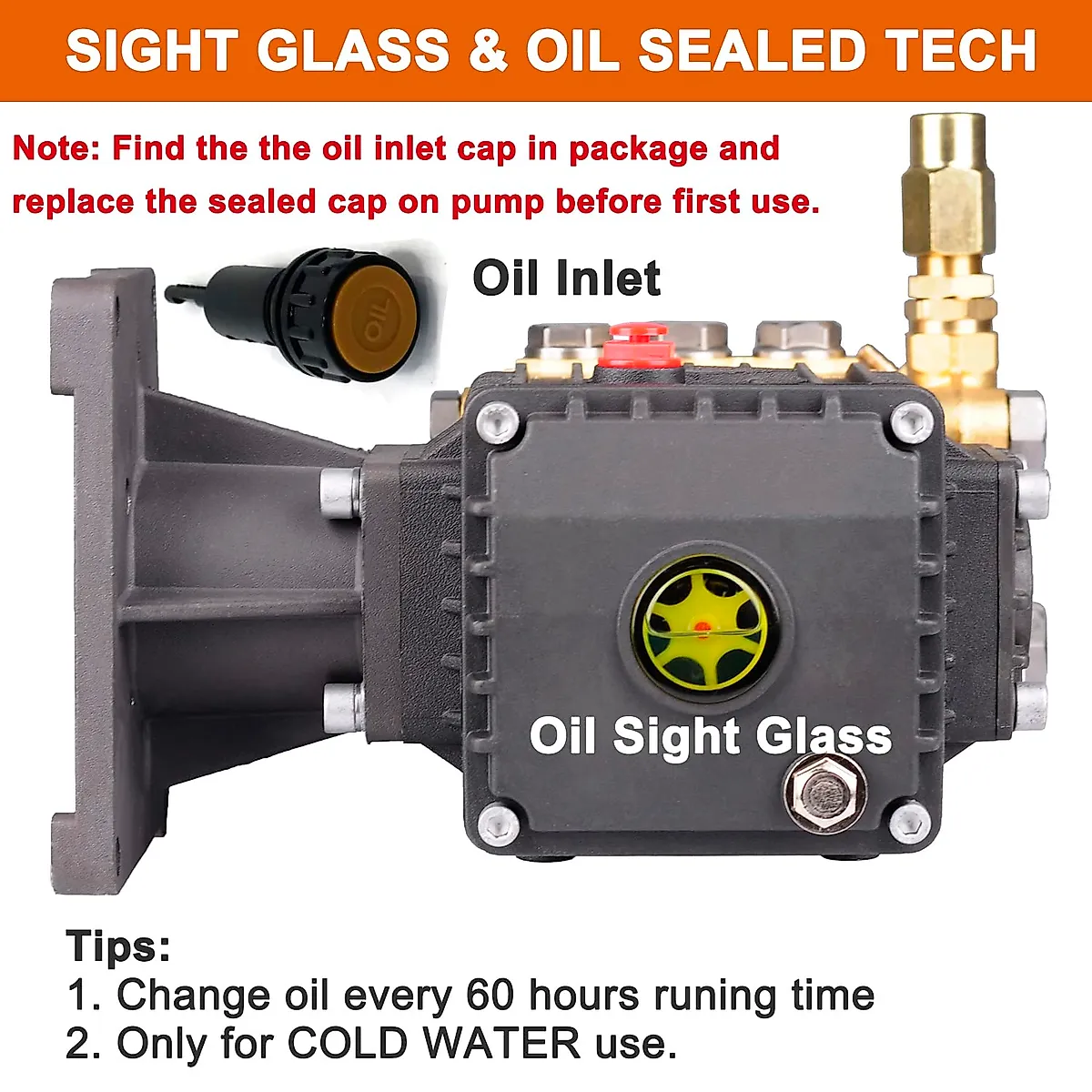 3600 PSI 4.8 GPM Horizontal Triplex Plunger Replacement Pressure Washer Pump Kit 1" Shaft Presssure Washer Pump Pressure Washer Parts with Hardware and Tube for Industrial Gas Powered Machines