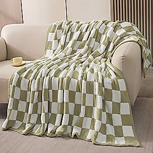 Checkered Throw Blanket Soft Fuzzy Lightweight Warm Preppy Aesthetic Decor for Couch,Chair,Sofa,Bed(Sage Green,51"x63")