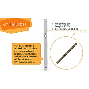 Guardianite File Cabinet Locking Bar. Fits 2 Drawer File Cabinets. Includes Cobalt Drill Bit. (Gray)