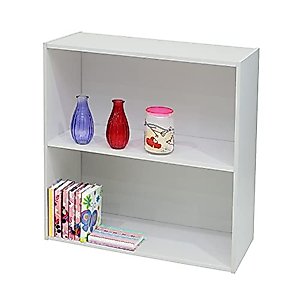 KB Designs 2 Tier Open Shelf Bookcase Storage Organizer, White Wood, Contemporary.