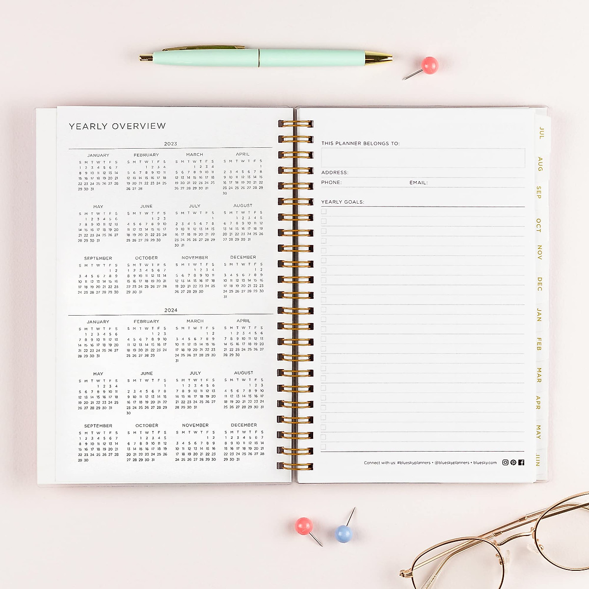 Ashley G for Blue Sky 2023-2024 Academic Year Weekly and Monthly Planner, 5" x 8", Flexible Cover, Wirebound, Multi Color Smoke (133682-A24)