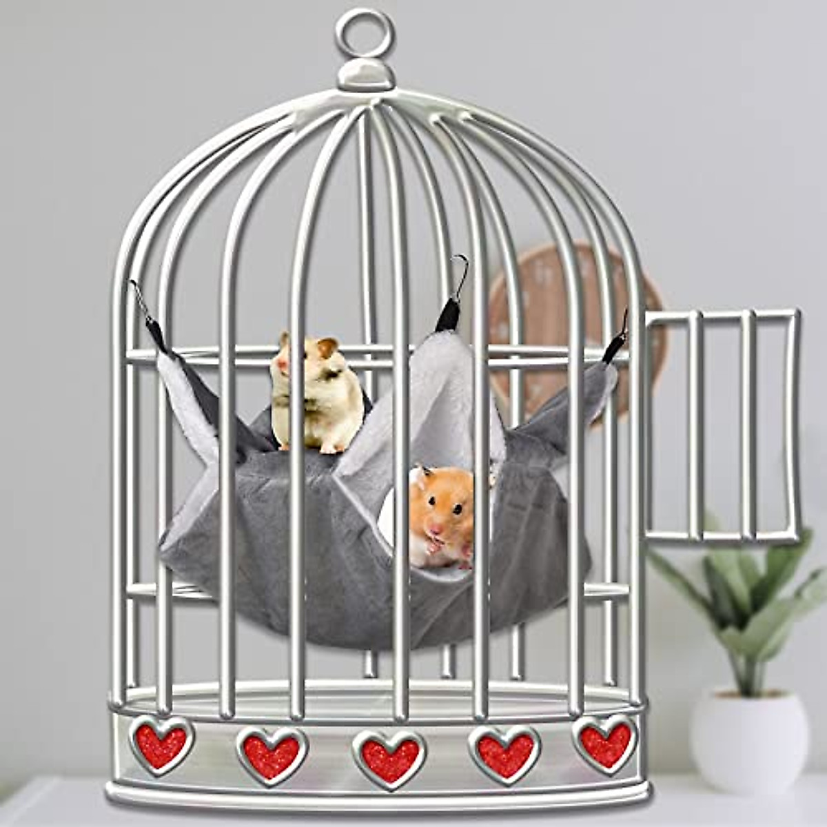 Ferret Hammock,2Pcs Soft Plush Small Animal Hanging Hammock,Warm Double Layer Rat Hammock,Hamster Hideout Hanging Bunkbed,Pet Cage Accessories for Guinea Pig Sugar Glider Squirrel(Yellow + Gray)