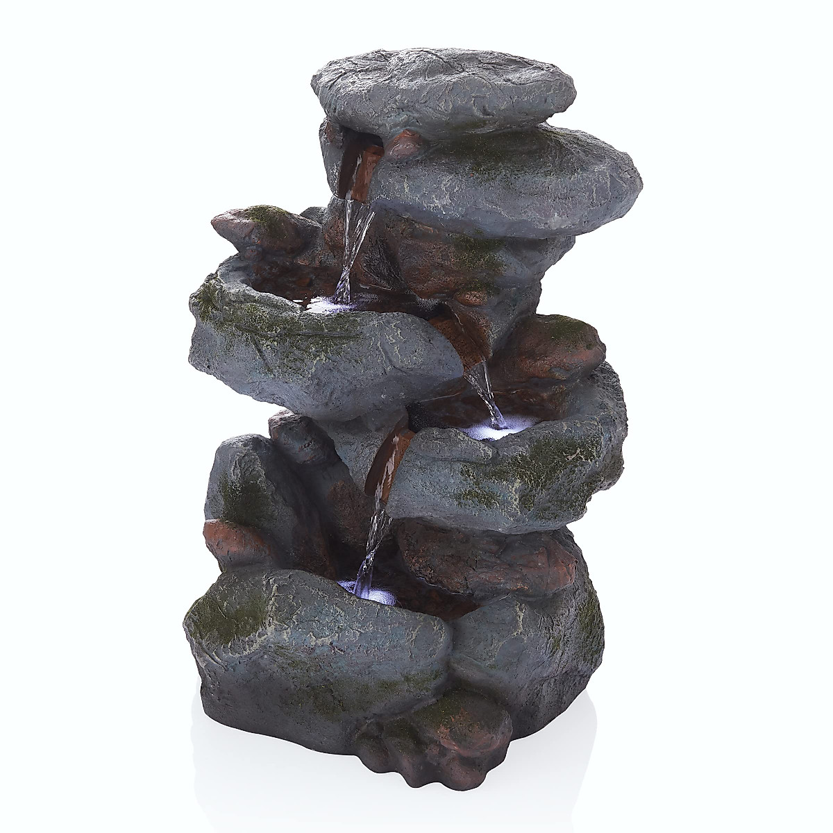 Alpine Corporation WIN582 Tall Outdoor 3-Tier Rock Waterfall Fountain with LED Lights, 15"L x 13"W x 22"H, Gray/Beige