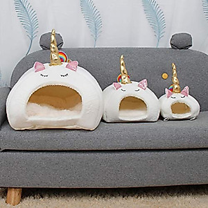 balacoo Hamster Warm Bed House Soft Cushion Couch Hut Guinea Pig Unicorn Design Hammock Hideout for Rabbit Chinchilla Squirrel Hedgehog (White, Size M)