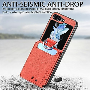protective filp case Compatible with Samsung Galaxy Z Flip 5 Wallet Case with Ring, Galaxy Z Flip 5 2023 Case with Card Holder Premium PU Leather Protective Phone Case Cover ,Slim Protection Shockproo