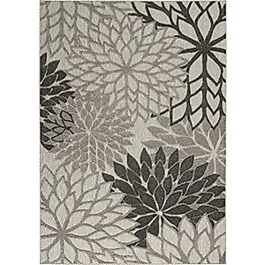 Nourison Aloha Indoor/Outdoor Floral Silver Grey 6' x 9' Area Rug, (6' x 9')
