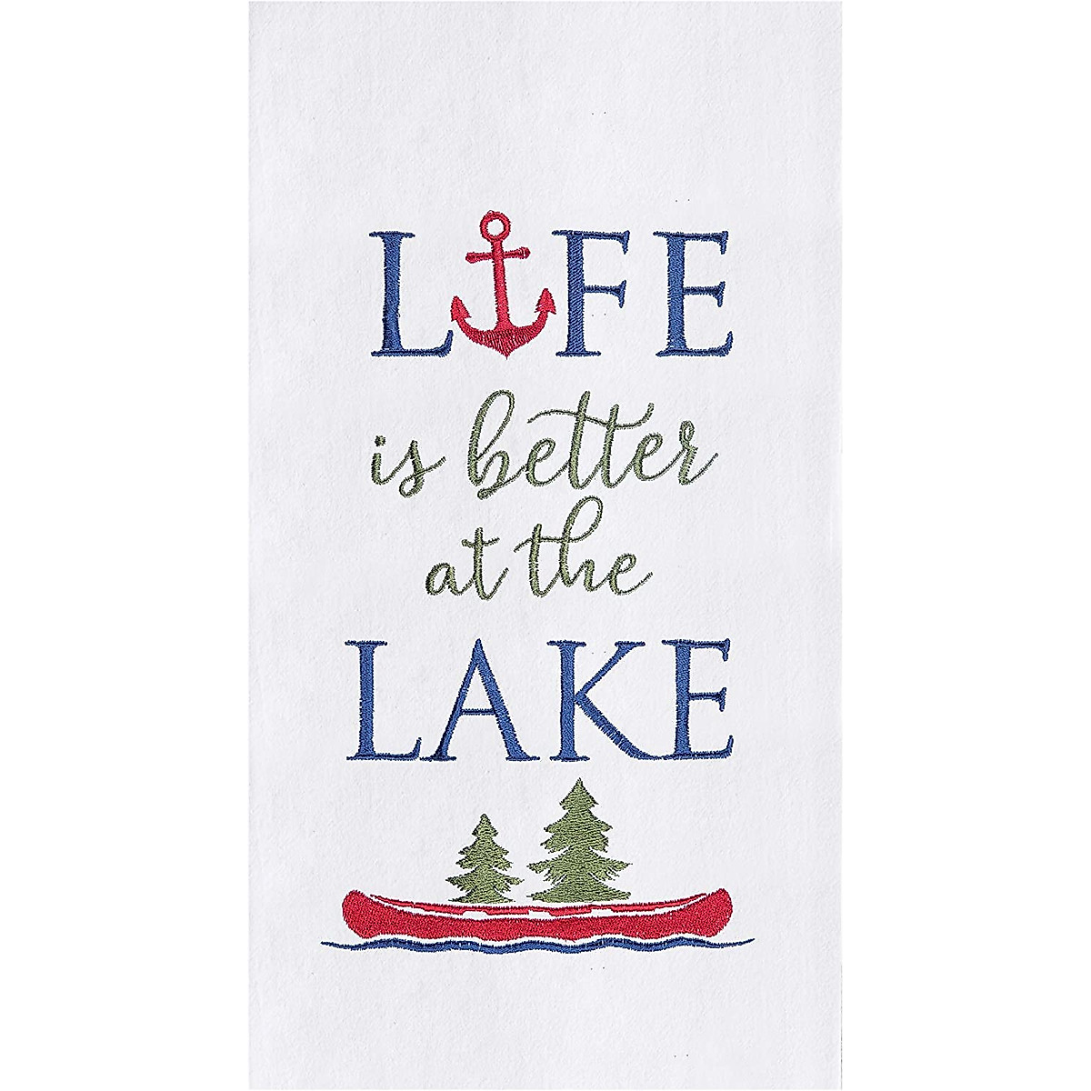 3 Lake House Theme Embroidered Kitchen Towel Set-Waffle Flour-Hand Towels w Lake Rules, Paddles Anchor-Outdoor Camping Boating Dish Cloths