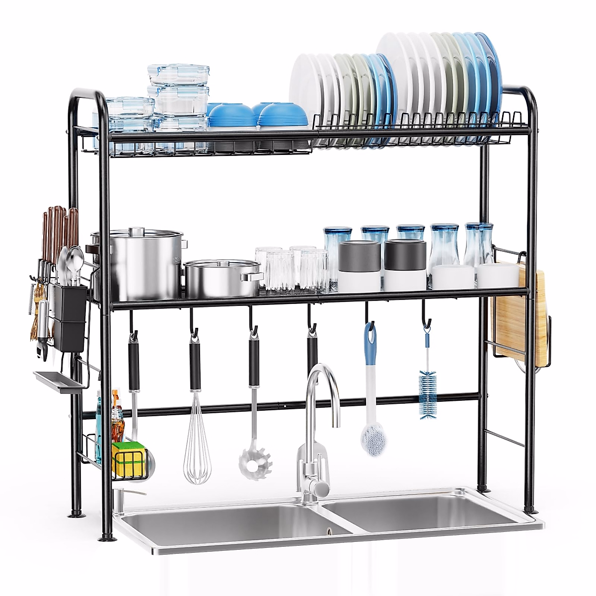 GSlife Over The Sink Dish Drying Rack Stable Stainless Steel Dish Drying Rack Kitchen Organizer Dish Drainer Shelf for Kitchen Counter, Silver