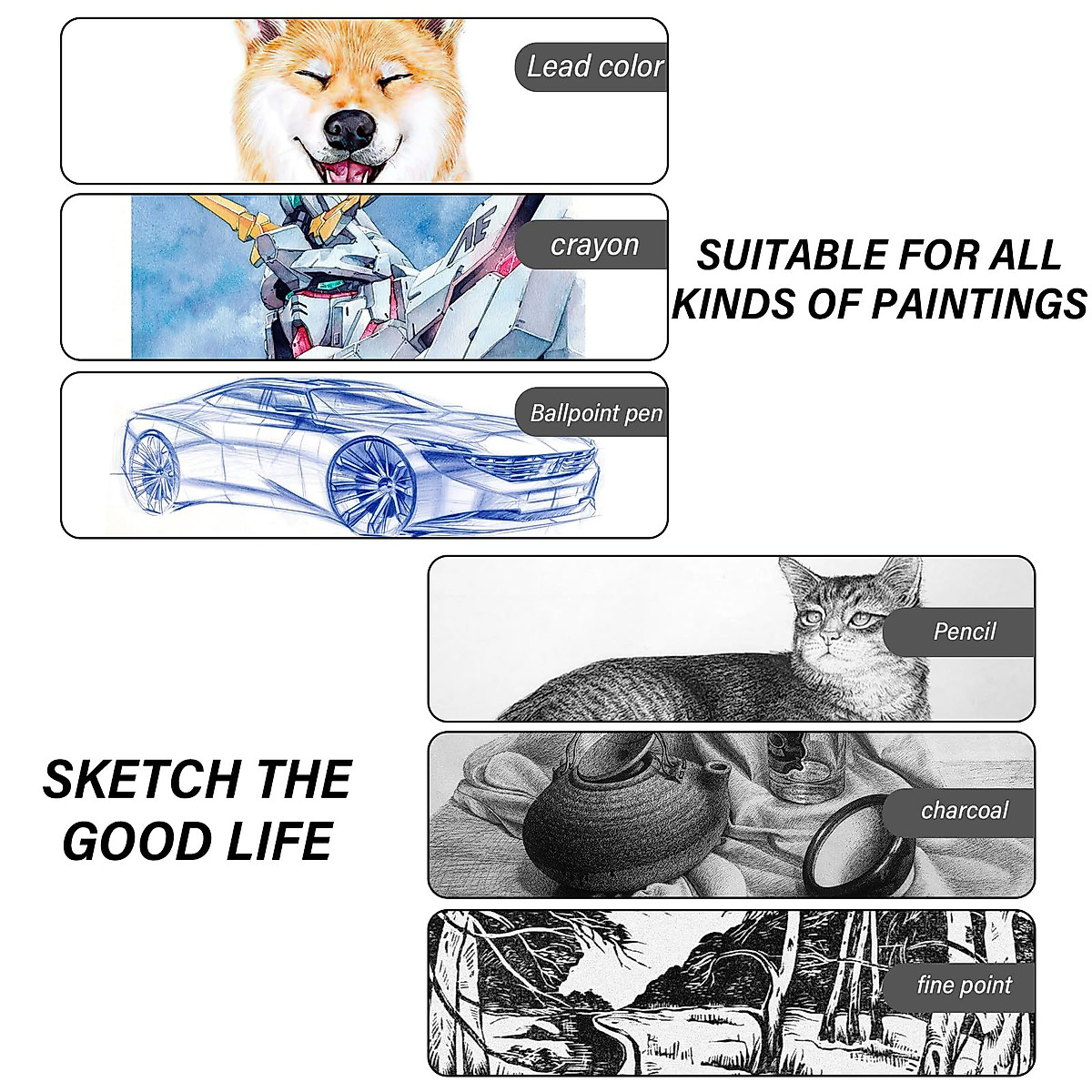 Cabreche Cute Sketchbook Top Spiral Bound Sketch Pad 9 x 12 inch,100GSM Thick Paper 50 Sheets 100 Pages,Art Sketch Book Aesthetic Writing Drawing Paper for Girls Women Face-Black Pink