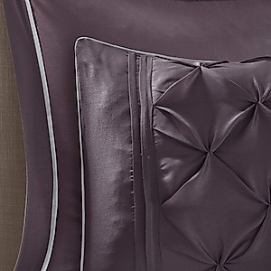 Madison Park Essentials Cal King Comforter Set, 24 Piece Bedding With Matching Curtains, Decorative Pillows, Luxe Diamond Tufting , Room in a Bag Joella Collection, Plum Cal King