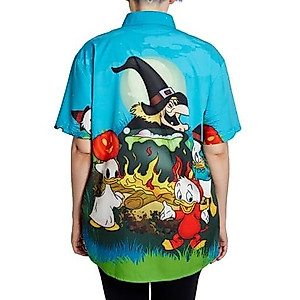 Loungefly Disney Huey, Dewey, & Louie Halloween Camp Shirt Medium Blue