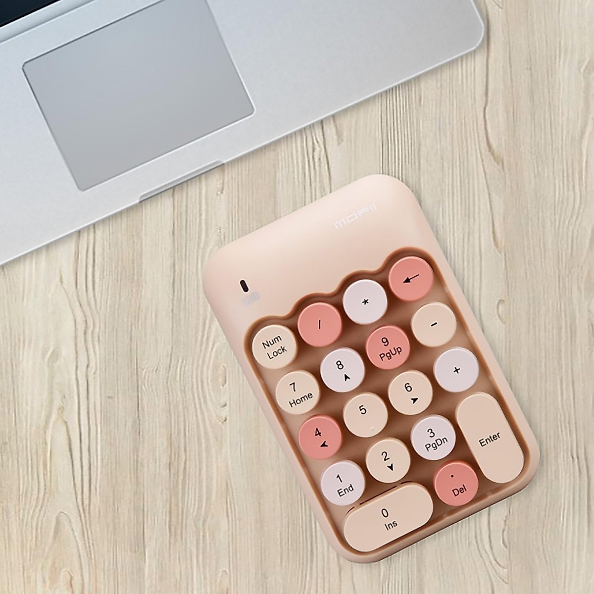 Lomiluskr Wireless Numeric Keypad with 2.4G USB Receiver, Cute Colorful Round Keycaps, Portable Financial Accounting Numpad Number Keyboard, Suitable for PC, Laptop (Milk Tea)
