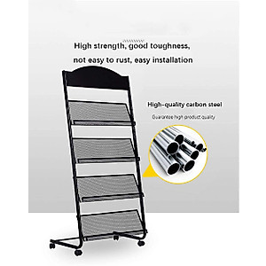 Yinghao Floor-Standing Magazine Rack, 4-Layer Iron Wheeled Newspaper Rack, Suitable for the Display of Brochures or Documents in Exhibitions, Shopping Malls, Hospitals, Offices (BLACK)