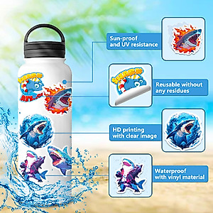 50PCS Funny Shark Stickers Sea Animal Stickers Water Bottle Stickers for Kids Cute Aesthetic Vinyl Waterproof Stickers for Laptop Scrapbooking Notebooks