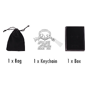 GRADFTY Graduation Gifts Keychain for Her High School College with Rhinestone 24 Silver Charm and Tassel