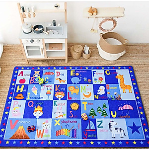 Terrug Kids Rugs ABC Alphabet Carpet Playmat, Word Educational Area Rug, Non Slip Cute Cartoon Daycare Supplies, Kids Gift for Playroom, Classroom, Bedroom and Nursery (3x5 Feet)