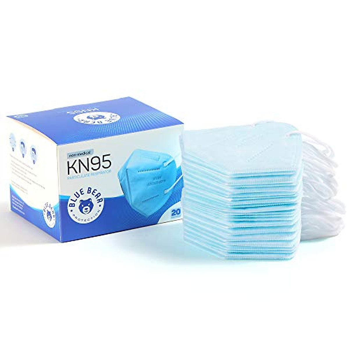 BLUE BEAR PROTECTION Disposable KN95 Face Masks, Blue (20 Pack), Adult Disposable Face Mask, KN95 Masks Disposable, 4 PLY Mask KN95, Face Mask for Adults, Disposable Masks, Face Masks Disposable