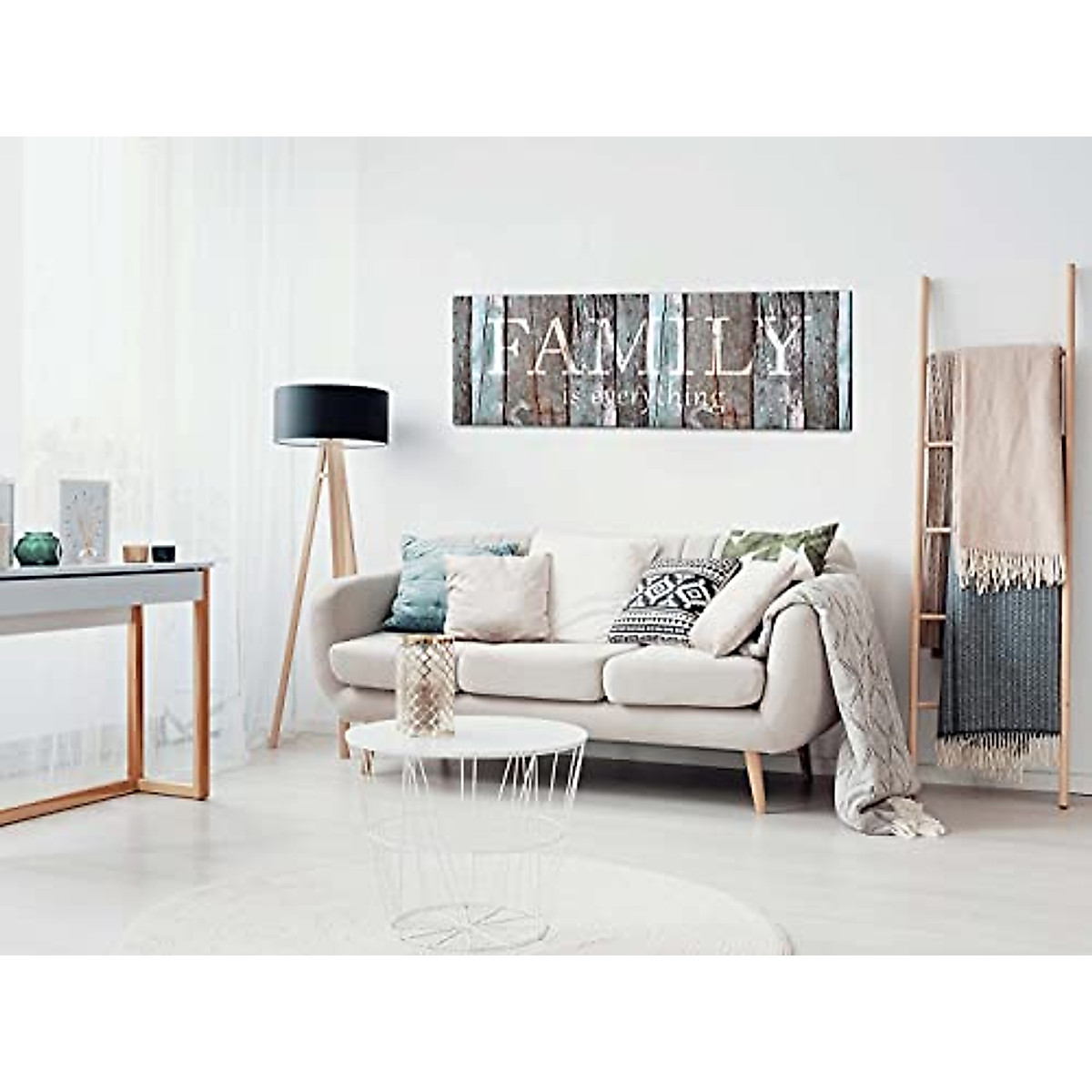 artgeist Canvas Wall Art Print Quotes Family 47x16 in - 1pcs Home Decor Framed Stretched Picture Photo Painting Artwork Image - Family House Faux Wood m-A-0956-b-a