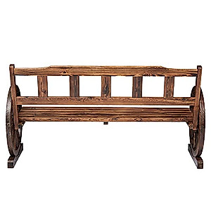 KINTNESS Patio Garden Wooden Wagon Wheel Bench 2-Person Outdoor Wagon Wheel Bench Outdoor Furniture Decor