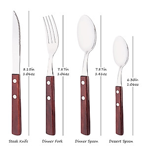 8 PCS Dinner Spoon Set, Uniturcky 304 Stainless Steel Table Spoon with Wooden Handle, Square Handle Soup Spoons, Red Wooden Handle Spoons Set for Home Restaurant, 7.9" Tablespoons