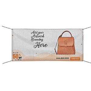 BannerBuzz Custom Fabric Mesh Banner, 115 GSM Polyester Mesh Fabric, Hemmed Edges with Grommets, Single Sided Print, 1440 DPI Dye Sublimation Printing (8’ W X 5’H)