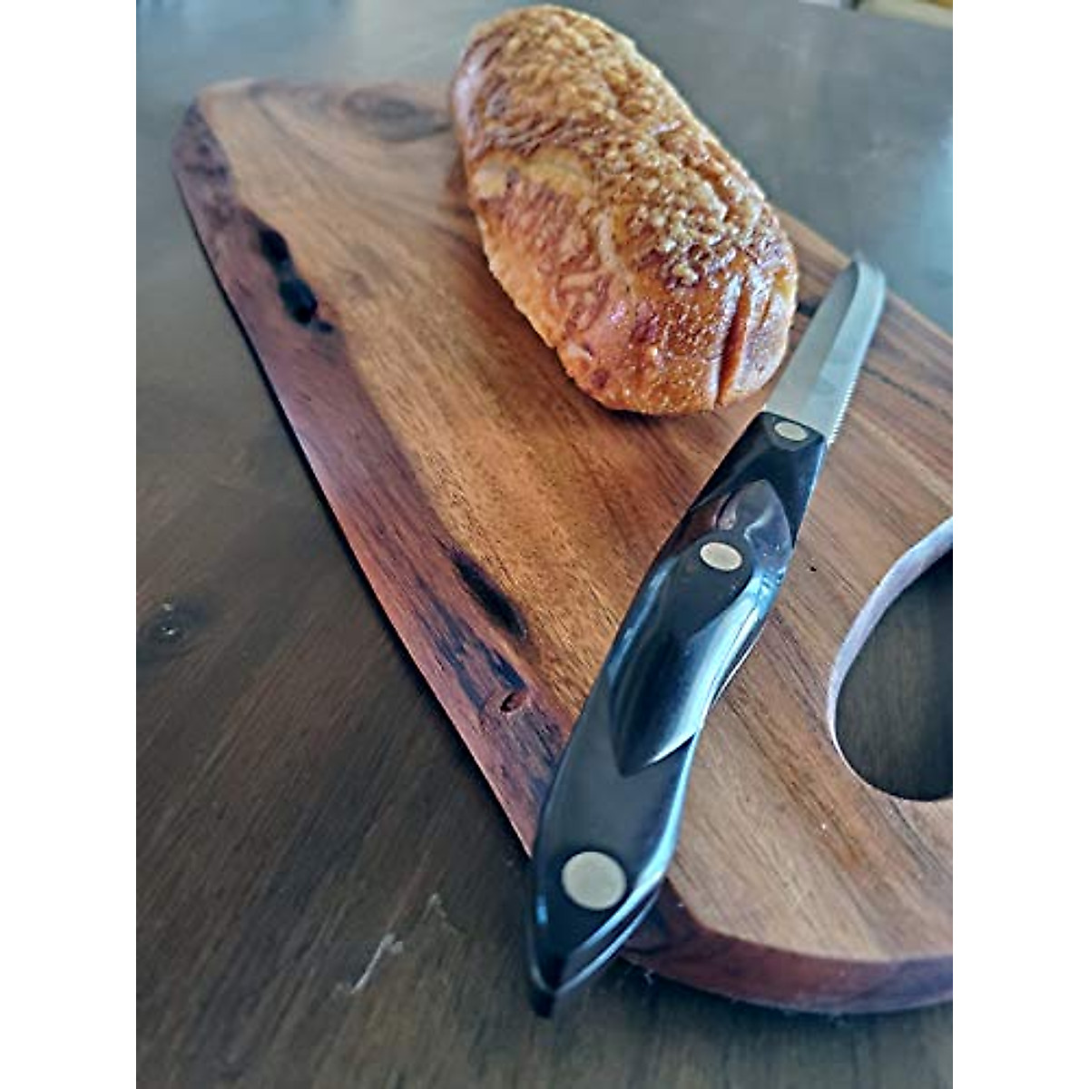 FEATHERLEE - Premium Natural Live Edge Acacia Serving Cutting Charcuterie Board With Round Handle