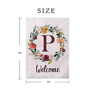 ULOVE LOVE YOURSELF Letter P Garden Flag with Flowers Wreath Double Sided Print Welcome Garden Flags Outdoor House Yard Flags 12.5 x 18 Inch(P)