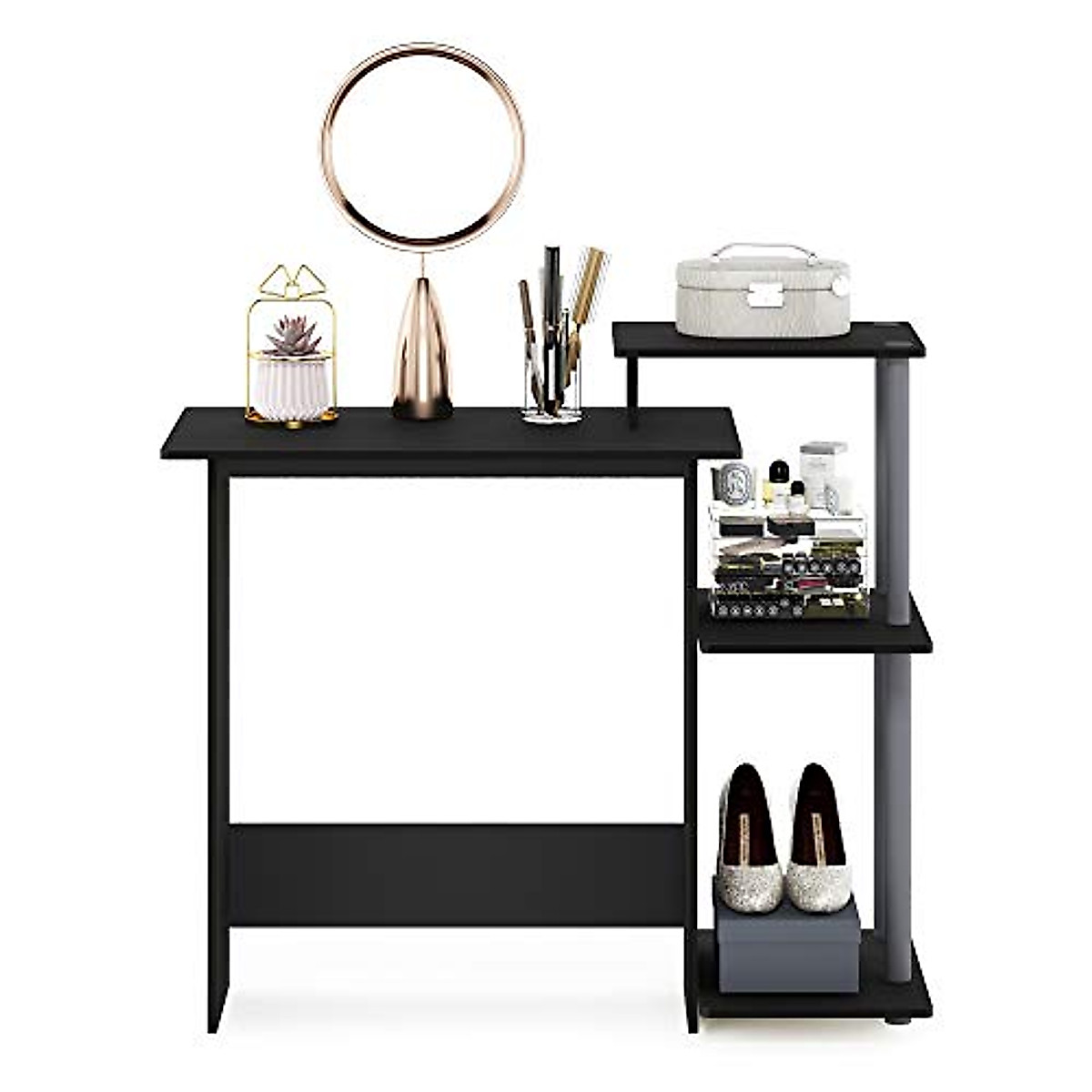 Furinno Efficient Home Laptop Notebook Computer Desk with Square Shelves, Black/Grey