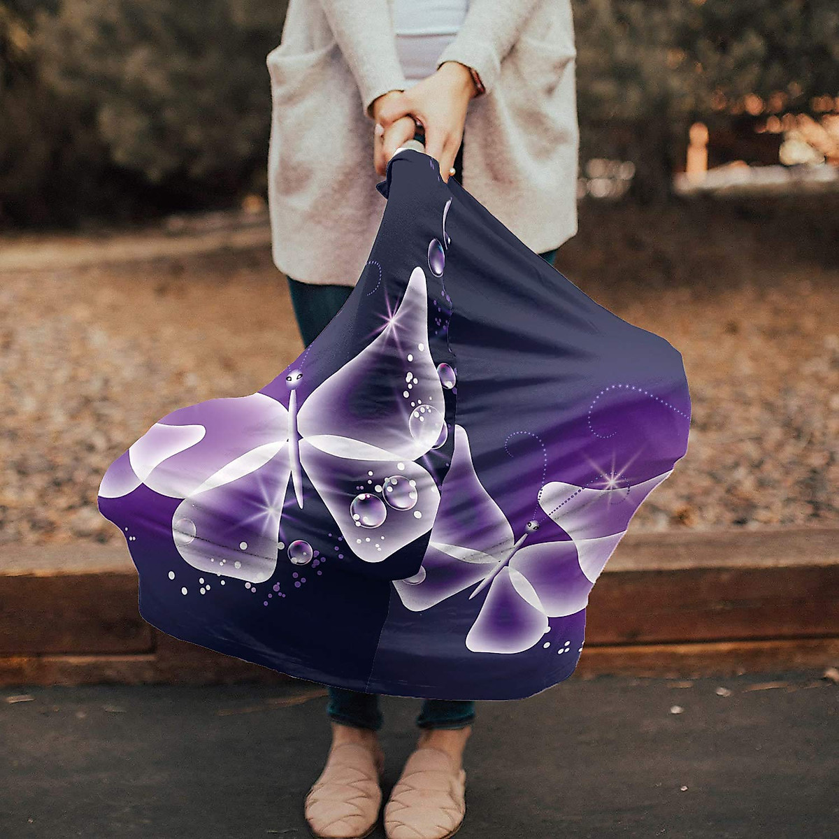 Purple Nursing Covers for Breastfeeding Baby Stroller and Car Seat Combo Magical Fantasy Flying Butterfly Carseat Canopy Baby Cart High Chair Infinity Scarf