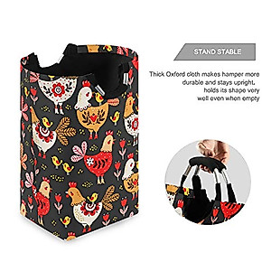 MOYYO Cute Rooster Chickens Laundry Basket Collapsible Laundry Hamper Fabric Laundry Bin Large Dirty Clothes Basket with Durable Handles for Kid Room Toy Bin Bathroom Clothing Organizer