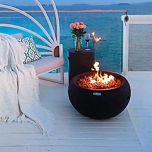 York Concrete Fire Pit 27" x 27" Outdoor Patio Firepit Includes Lava Rocks Modern Fire Pits & Outdoor Fireplaces for Garden, Deck, Indoor & Outdoor Heating