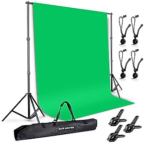 SLOW DOLPHIN Photo Background Support System with Backdrop Stand Kit, 100% Pure Muslin 6.5 Ft x 10 Ft Chromakey Green Screen Backdrop,Clamp, Carry Bag for Photography Video Studio