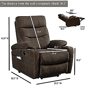 THIHOME Electric Power Lift Recliner Chair Sofa with Massage and Heat for Elderly, 3 Positions, 2 Side Pockets and Cup Holders, USB Ports, High-end Quality Fabric for Home Living Room Bedroom, Brown