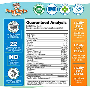 5Strands Dog Multivitamin Chews, 10-in-1, Vitamins & Postbiotics, All Ages & Breeds - Digestion, Brain, Organs, Heart, Mobility, Vision, Skin & Coat, Immunity - Dog Supplement (Peanut Butter, 90ct)
