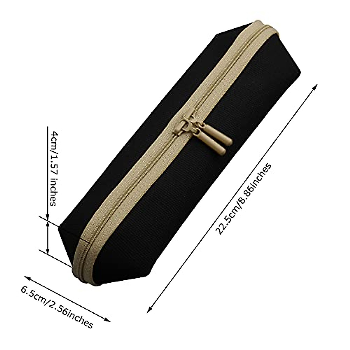 Enyuwlcm Canvas Stationery Stylish Small Pencil Pouch and Slim Pencil Case with 2 Zippers 1 Pack Black